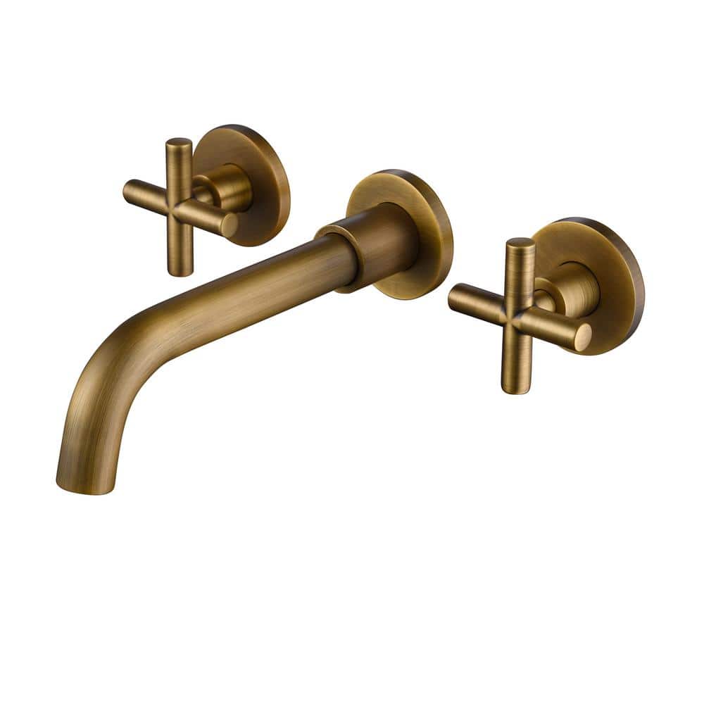 Logmey Double Handle Vessel Sink Wall Mounted Bathroom Faucet in Bronze ...