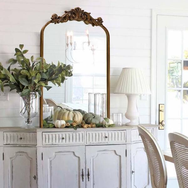 LuxHomez Copper Vintage 24 in. W x 35.8 in. H Arched Metal Frame Decorative Wall Mirror Dressing Table Mirror HG4MGZM 6191AB1