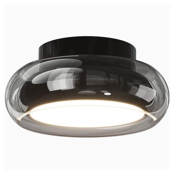 OLUZO 8 in. Black Flush Mount Ceiling Integrated LED Light with Clear ...