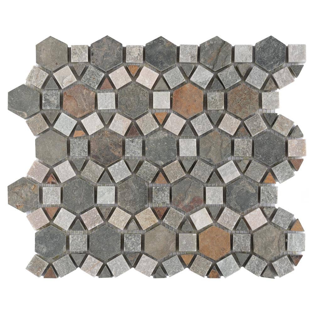 Merola Tile Crag Aztec Multi Sunset 10-1/4 in. x 11-1/4 in. Natural ...