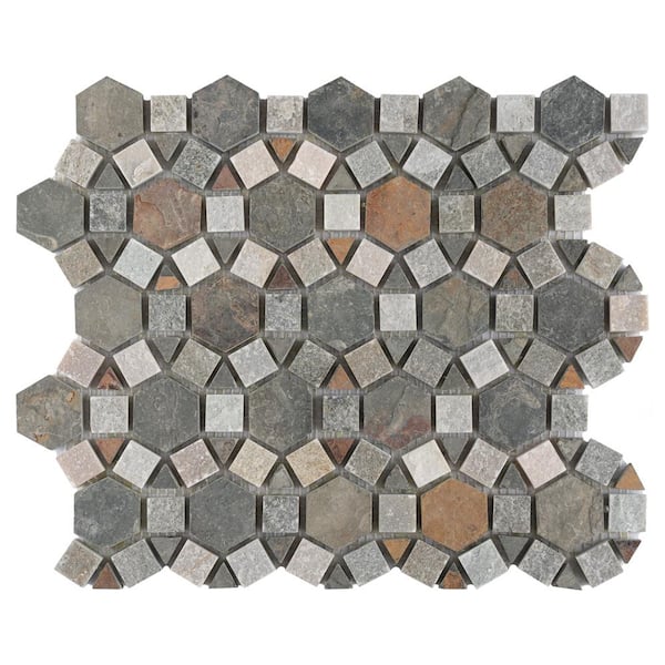 Merola Tile Crag Aztec Multi Sunset 6 in. x 6 in. Natural Stone Mosaic ...