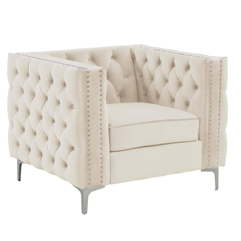 Morden Fort Beige Modern Accent Chair with Deep Dutch Velvet 8512-BEIGE ...