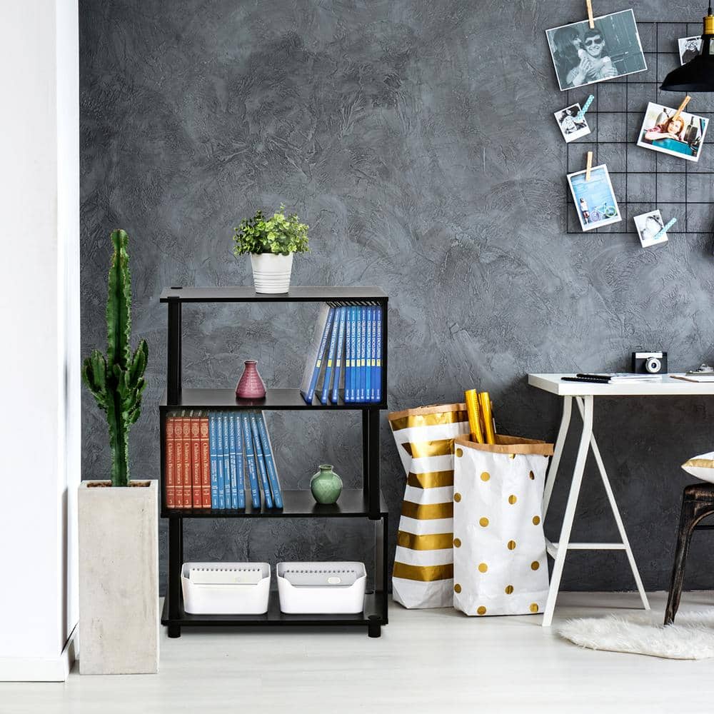 Furinno 36.5 in. Espresso Plastic 4-shelf Etagere Bookcase with Open ...