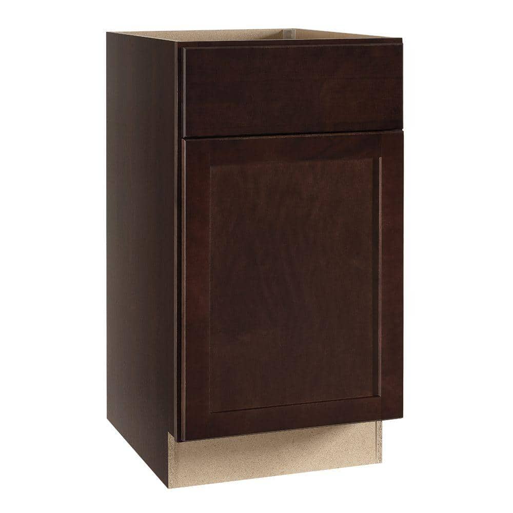Hampton Bay Shaker 18 in. W x 24 in. D x 34.5 in. H Assembled Base Kitchen Cabinet in Java with ...