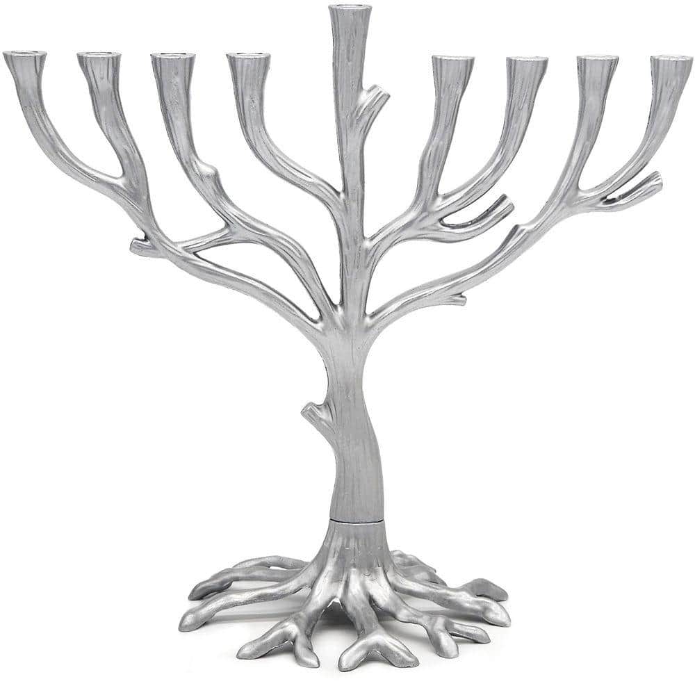 10 in. Silver Hanukkah Candles Tree of Life Menorah Rustic Pewter ...