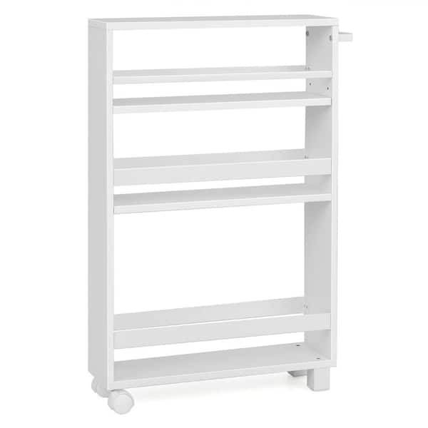 Bunpeony 4-Tier White Slim Storage Kitchen Cart with Adjustable Shelves ...