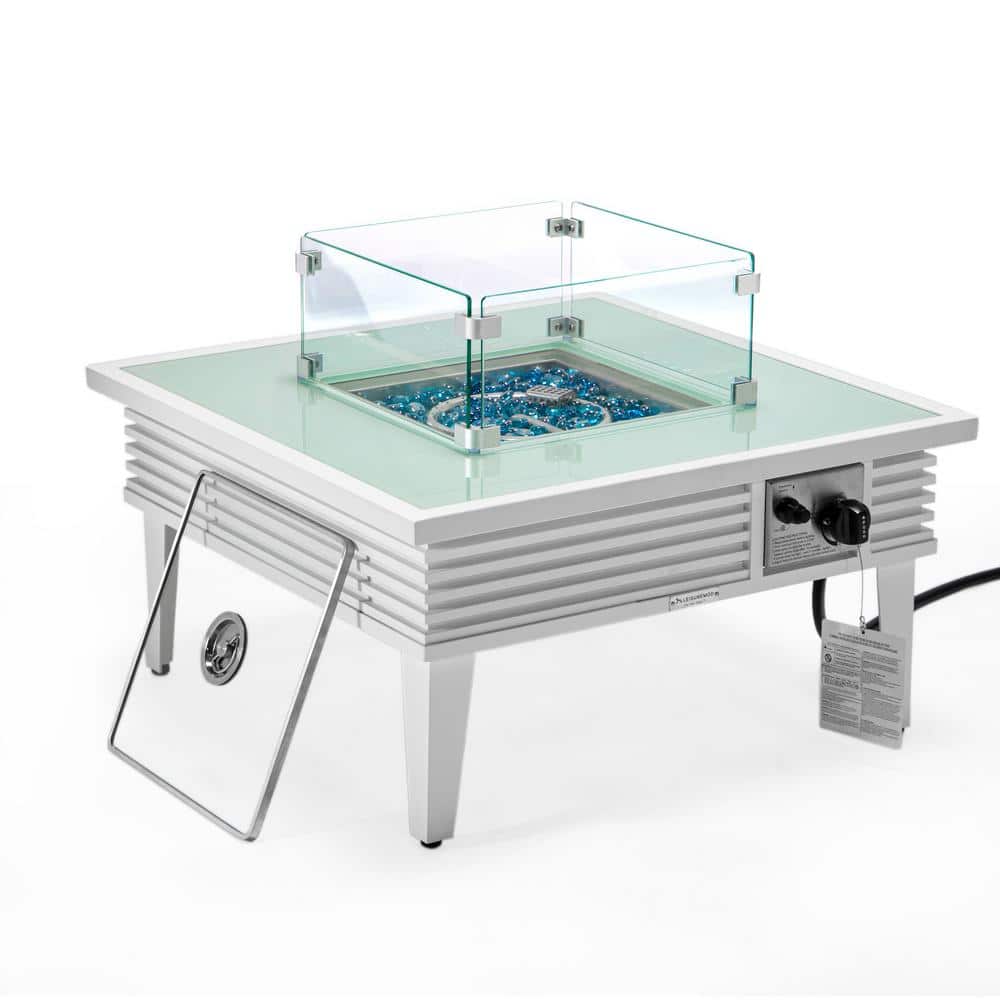 Leisuremod Walbrooke Modern White Patio Square Fire Pit Table with ...