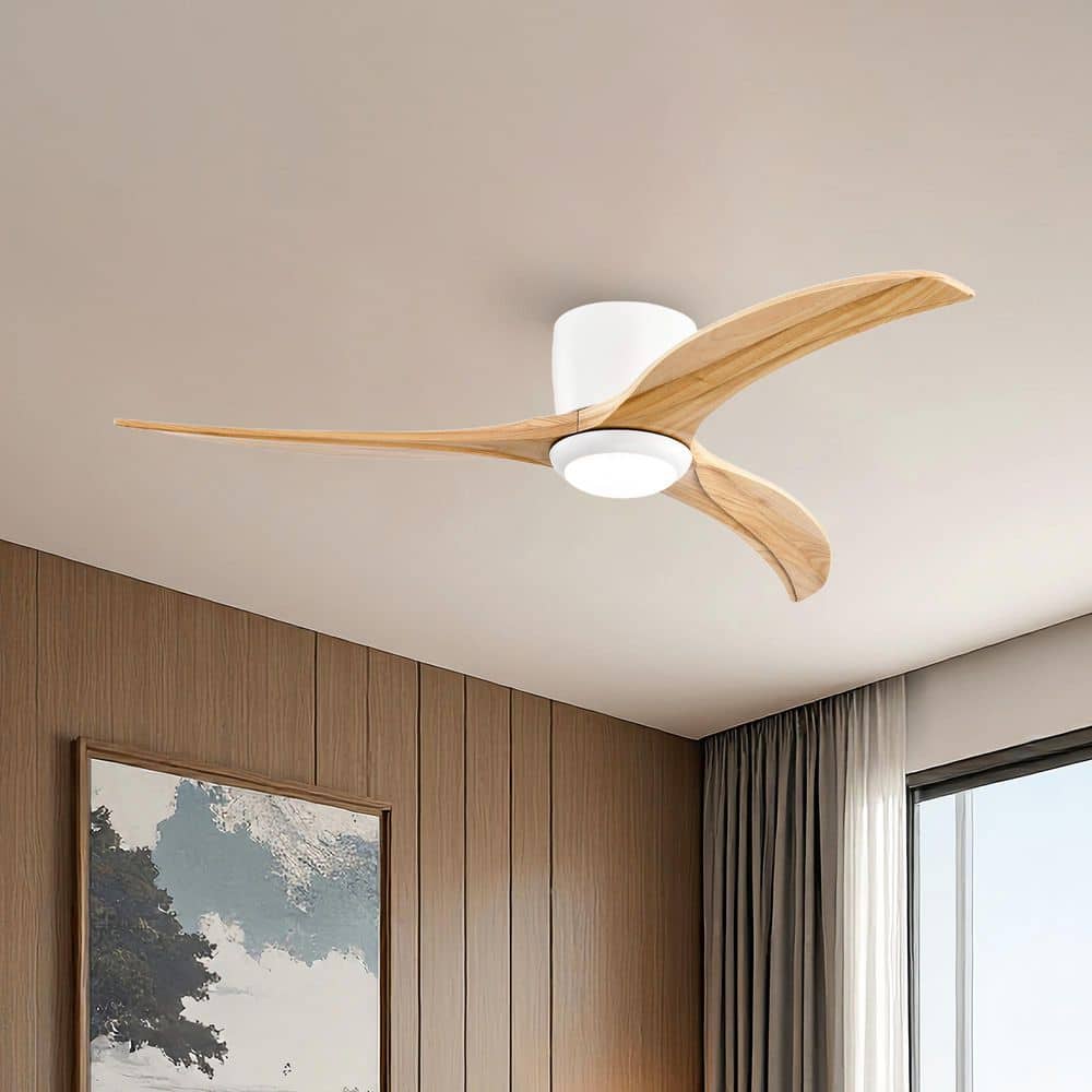 MODERN HABITAT 52 in. Integrated LED Indoor Flush Mount White/Oak ...