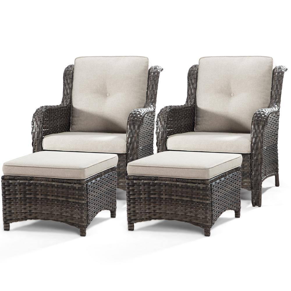 JOYSIDE 4-Piece Wicker Outdoor Patio Conversation Set with Beige ...