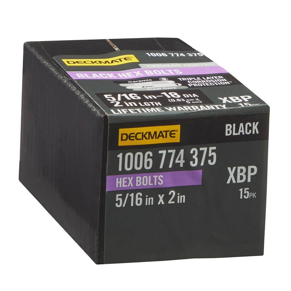 DECKMATE 5/16 in. -18 x 2 in. Black Hex Bolt (15-Pack) 814910 - The ...