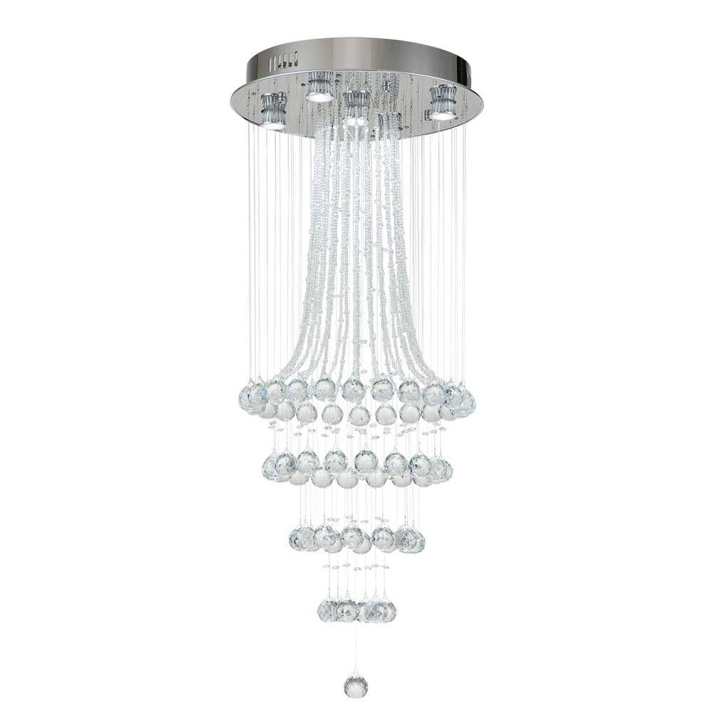 OUKANING 17.7 in. 5-Light Silver Modern Raindrop Crystal Flush Mount ...