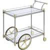 Benjara Metal Framed Silver and Gold Serving Cart with Glass Shelves ...