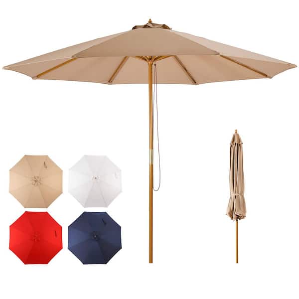 Sun-Ray 10 Wood 8 Rib Solid Color, Olefin Fabric, Pully System, No ...