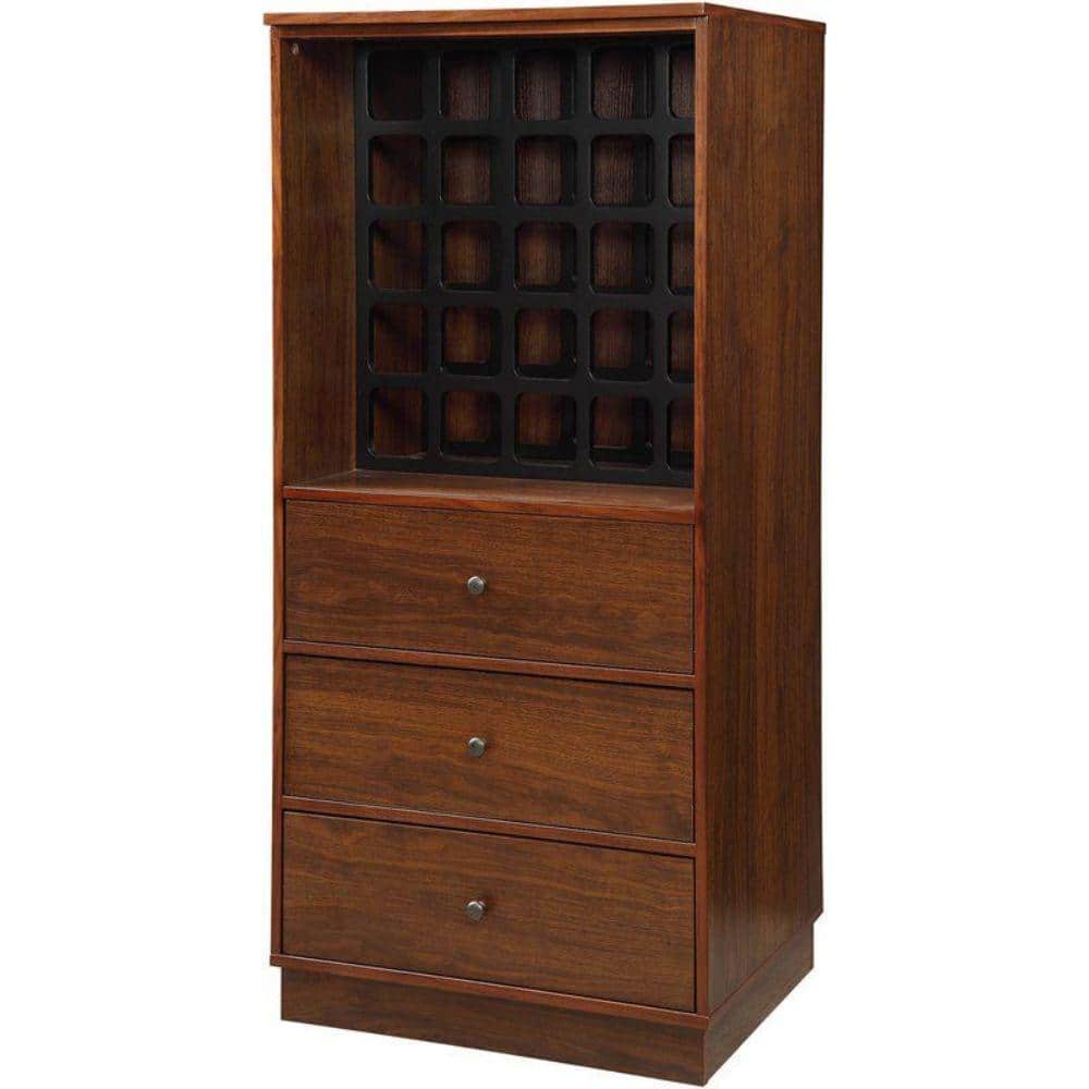 EPOWP 25-Bottle Walnut Wood Freestanding Wine Rack with 3-Drawers LX-WR ...