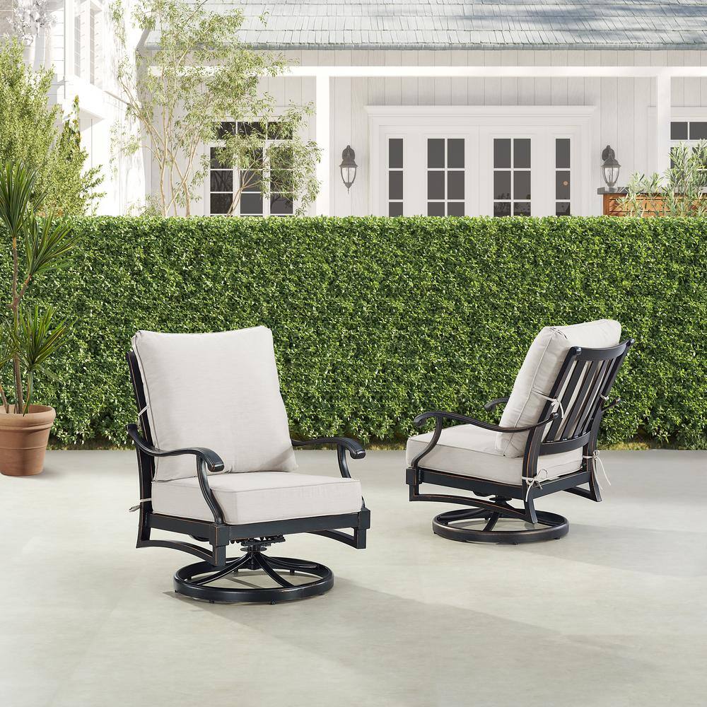 Oakland Living Pair of Black Aluminum Deep Seating Swivel Rocker Club Chairs with Cushions SHACO ...