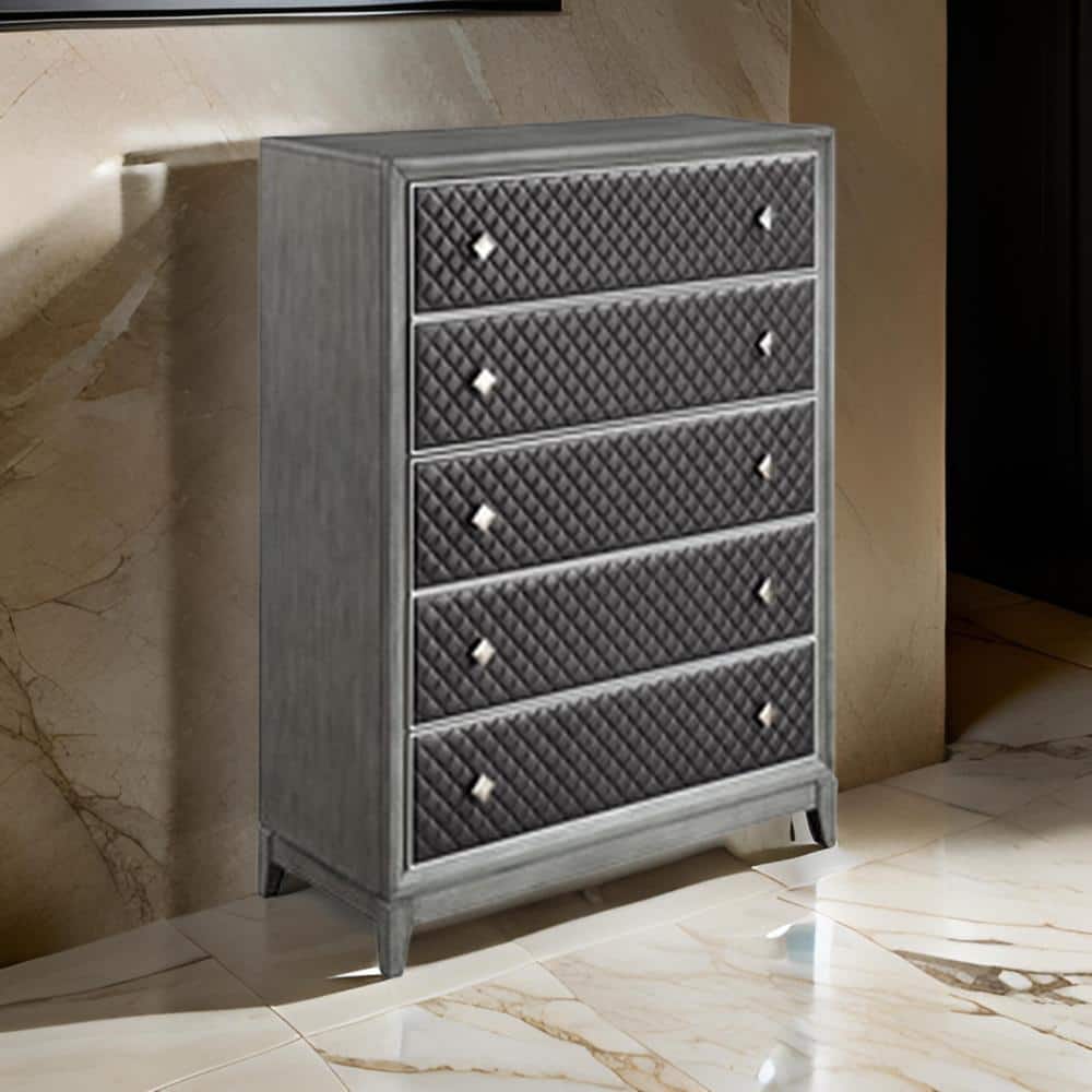 Benjara Gray and Silver and Nickel 5-Drawers 40 in. Chest of Drawers ...