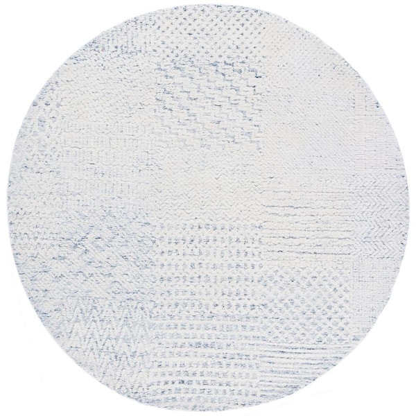 SAFAVIEH Ebony 6 ft. x 6 ft. Ivory/Blue Distressed Geometric Round Area ...