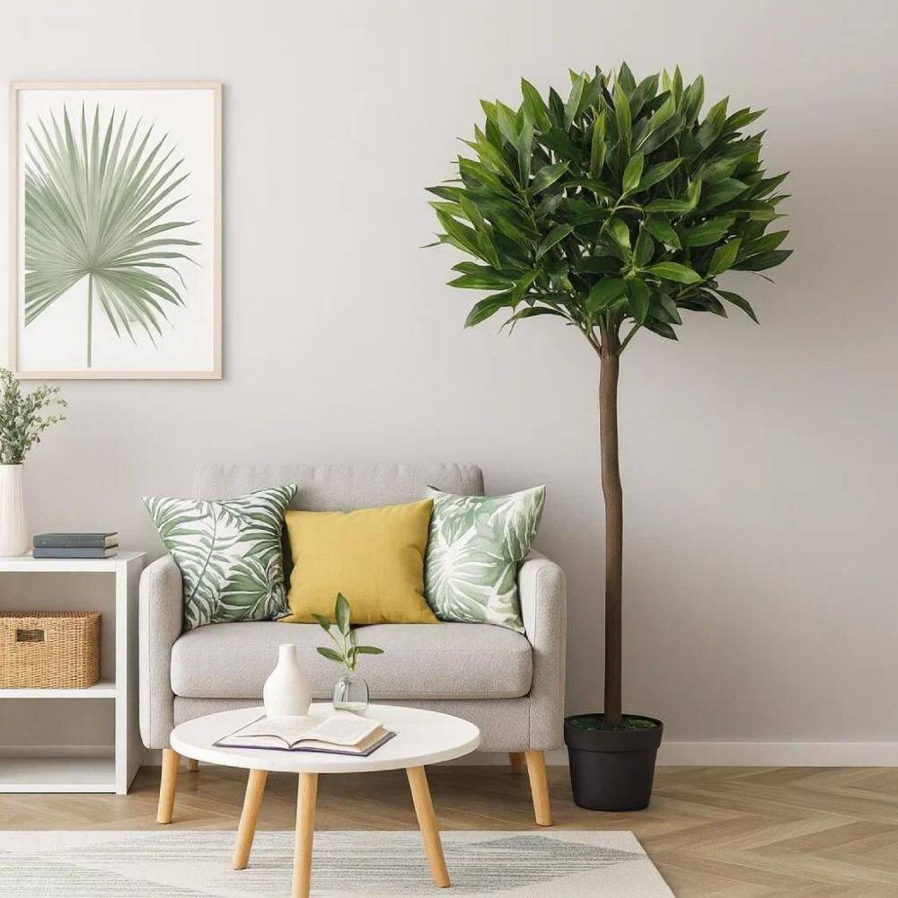 Benjara Zora 4.08 ft. Artificial Topiery Indoor Plant Tree with Green ...