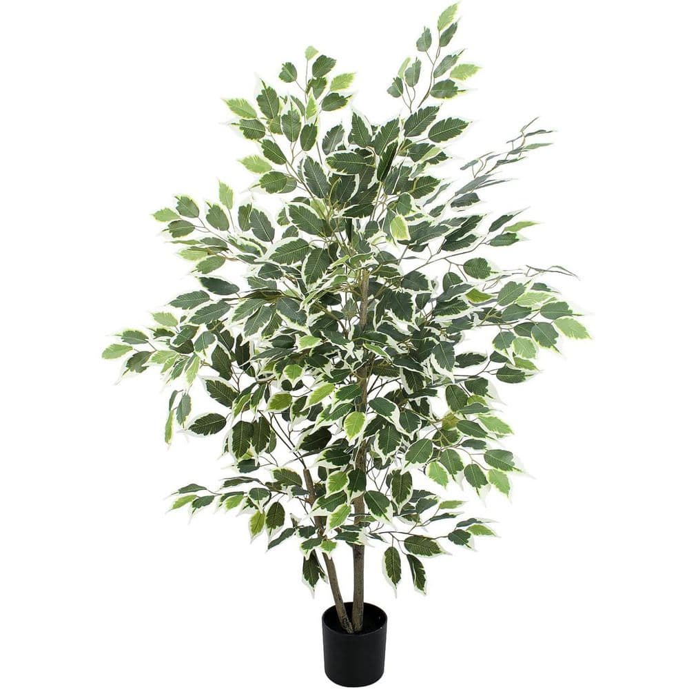 Afoxsos 48 in. Green Artificial Ficus Tree with Pot for Indoor/Outdoor ...