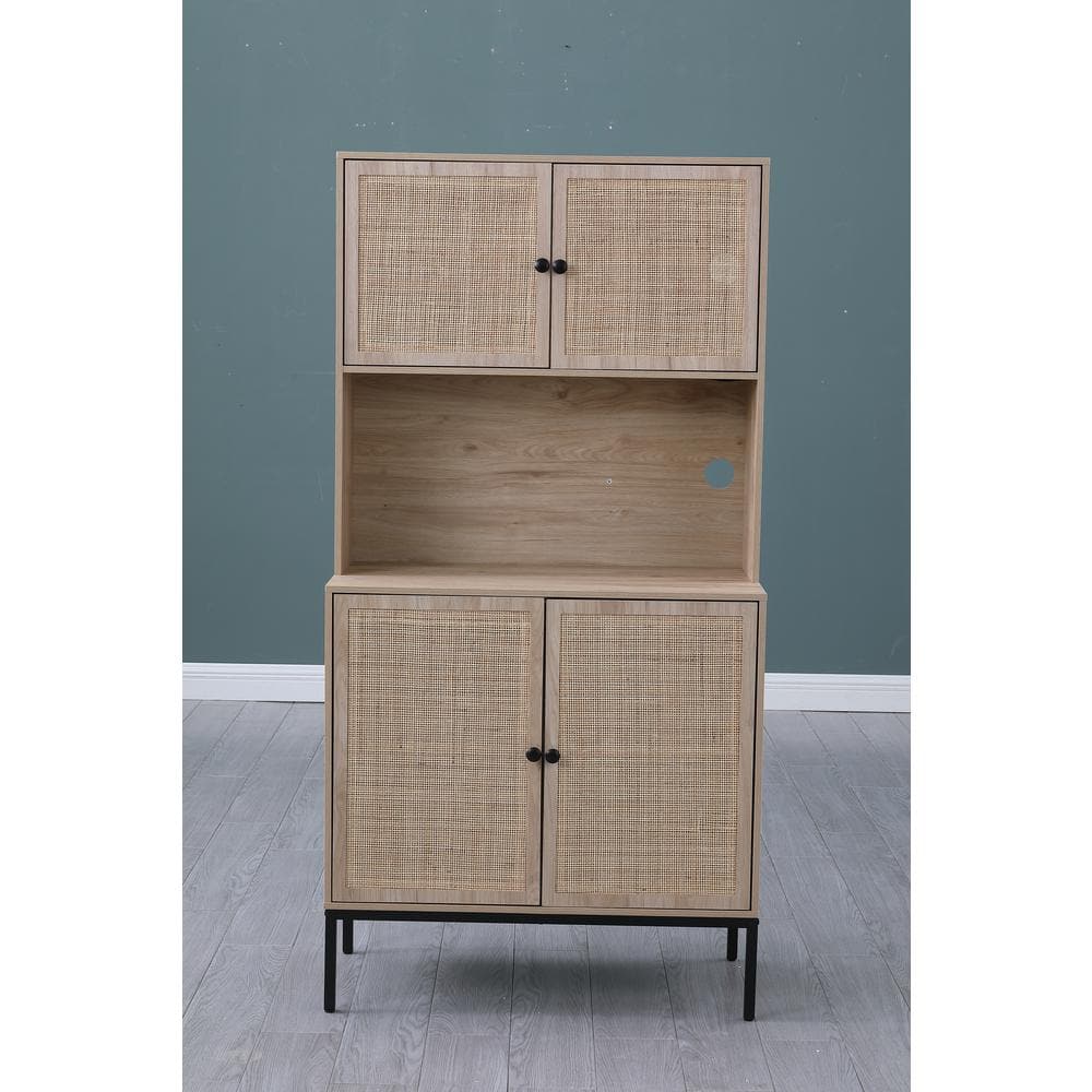 Tileon Beige Kitchen Hutch Cabinet, Large Kitchen Pantry Storage ...