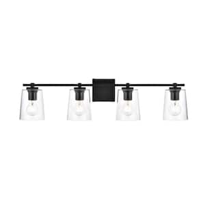 Simply Living 14 in. 2-Light Modern Black Vanity Light with Clear Bell ...