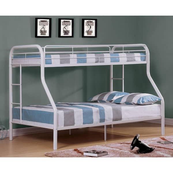 Furniture of America Piaz White Twin Over Full Metal Bunk Bed with ...
