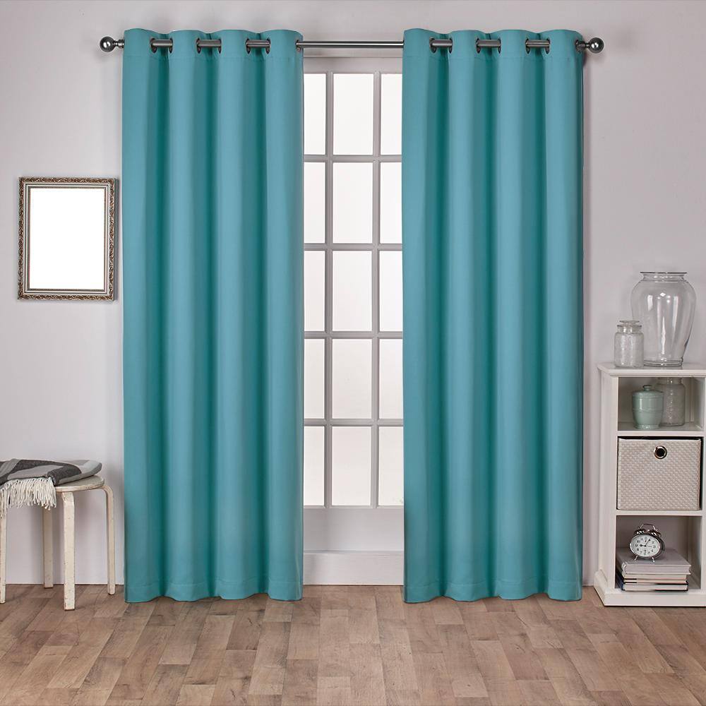 EXCLUSIVE HOME Sateen Teal Solid Woven Room Darkening Grommet Top ...