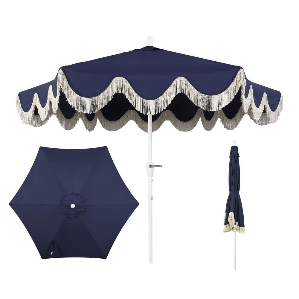 JONATHAN Y Collins 9 ft. Cottage Tassel Market Patio Umbrella with Auto ...