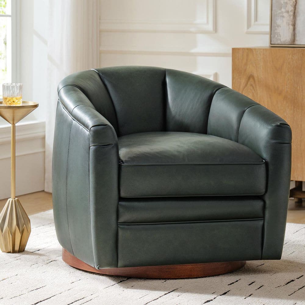 JAYDEN CREATION Piana Dark Green Genuine Leather Accent Chair with Swivel ZSWBS0556-DGR - The ...