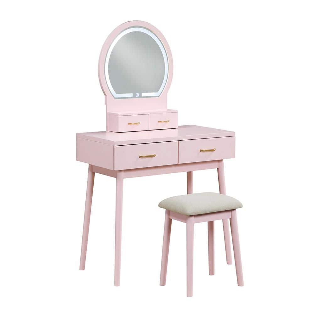 Lazzara Calera 2-Piece Pink Makeup Vanity Sets with Dresser, Mirror and ...