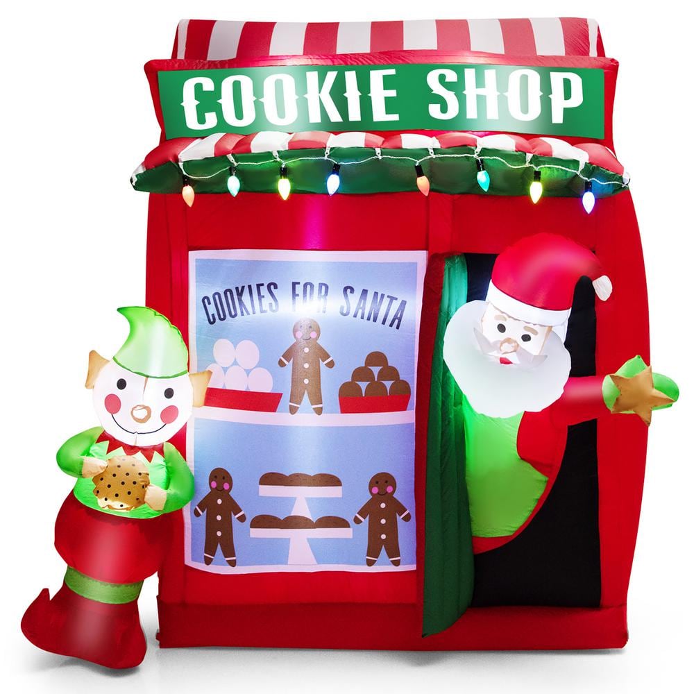 Gymax 6.3 ft. H x 5.3 ft. Self Inflatable Santa Claus Cookie Shop ...