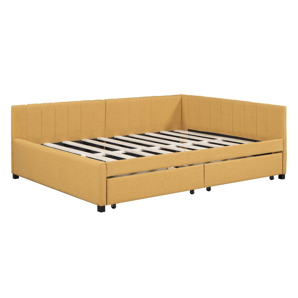 Harper & Bright Designs Yellow Full Size Upholstered Wood Daybed with ...