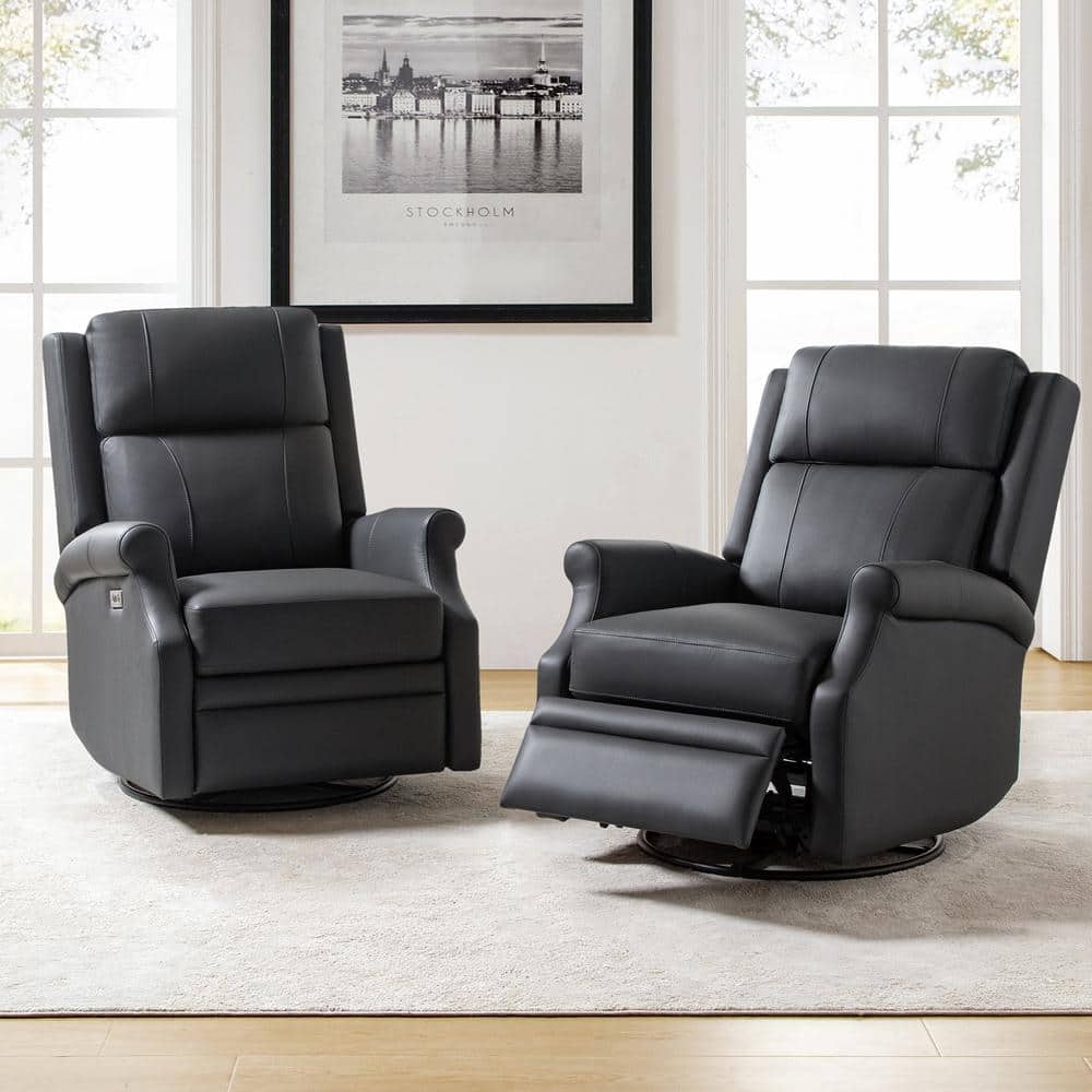 JAYDEN CREATION Samuel Black 29.75 in. W Modern Leather Swivel Rocker ...