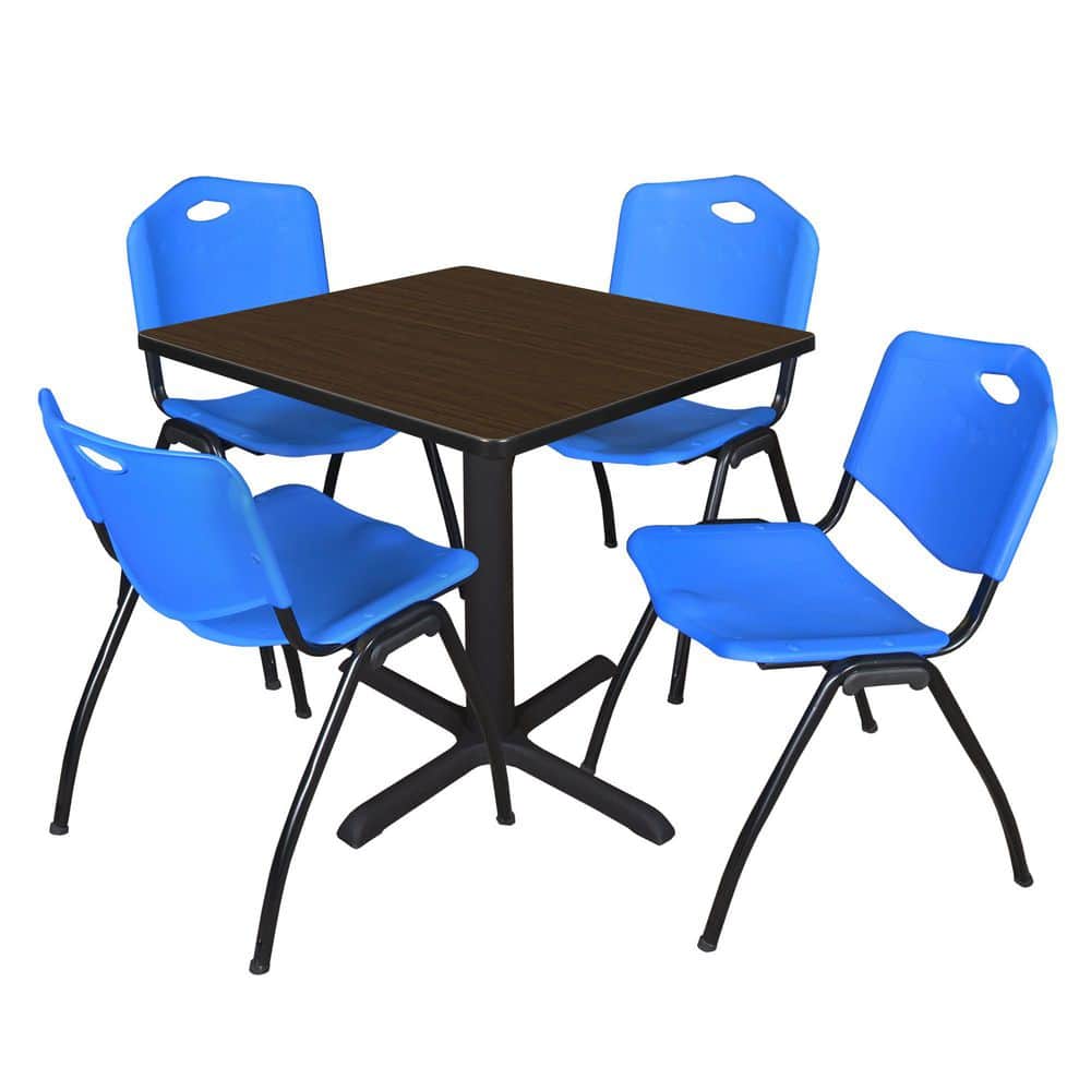 Regency Cain 30 in. Neo Walnut Square Breakroom Table Desk and 4 M ...