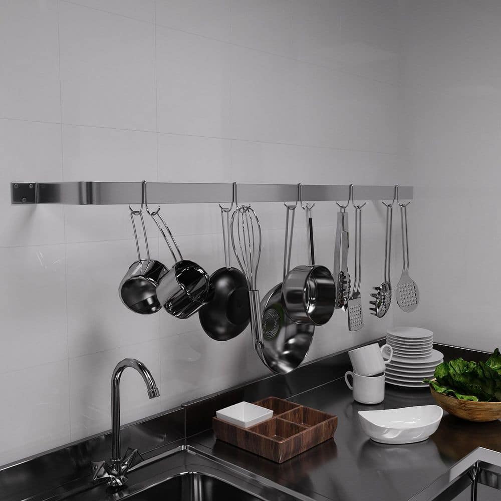 AMGOOD 60 in. Wall-Mounted Stainless Steel Single-Line Pot Rack AMG SPR ...