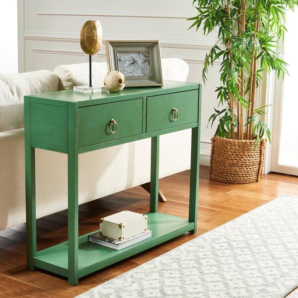 SAFAVIEH Sadie 38 in. Turquoise Rectangle Metal Console Table with ...