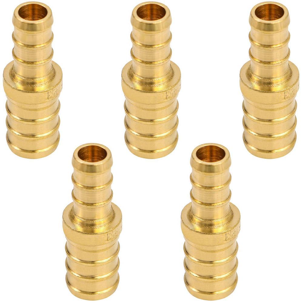 PLUMBFLEX 1/2 in. x 3/8 in. Brass PEX Straight Reducing Coupling Barb Pipe Fitting (5-Pack ...