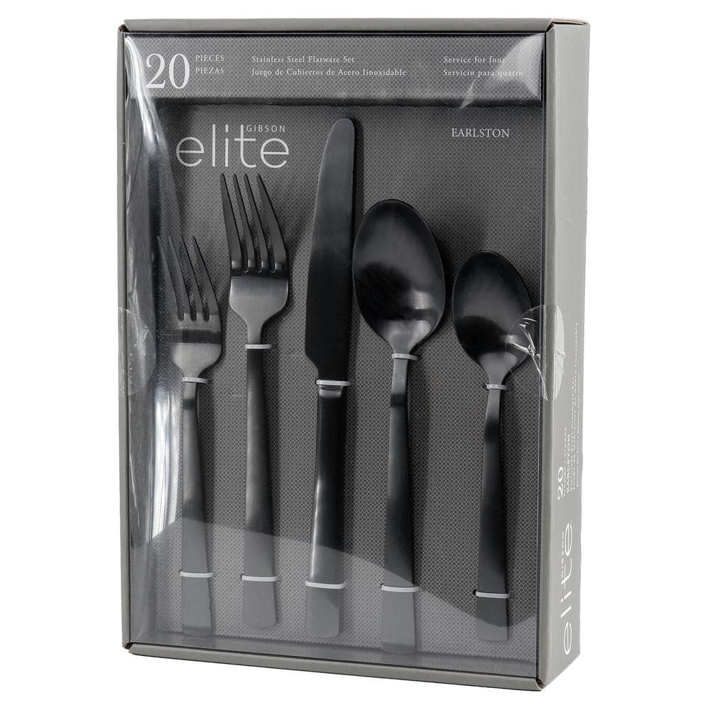 GIBSON elite Earlston 20 Piece Stainless Steel Flatware Set in Black ...