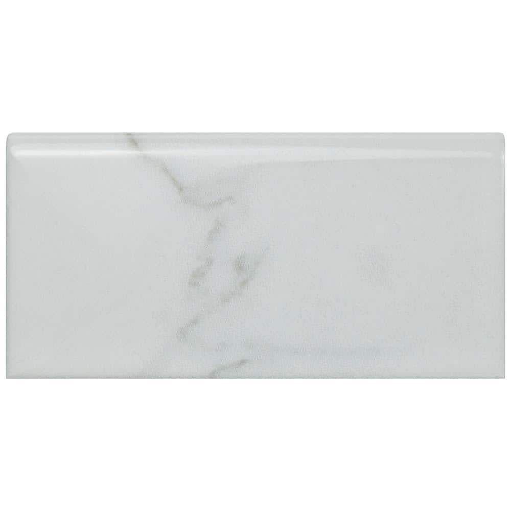 Merola Tile Classico Carrara Glossy Bullnose 3 in. x 6 in. Glossy ...