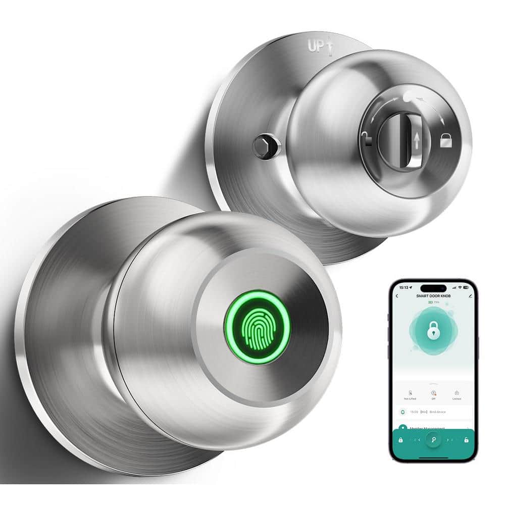 Lukyamzn Smart Biometric Fingerprint Door Knob in Brushed Silver ...