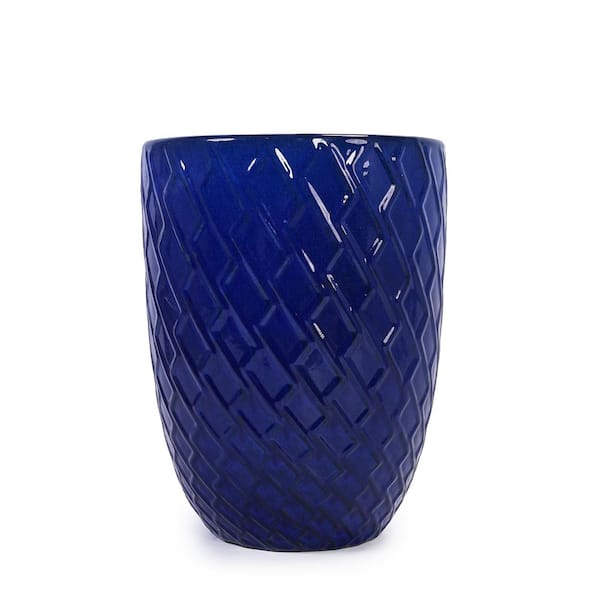 21.26 in. H Blue Ceramic Flower Pot, Outdoor Planter with Bottom Drain ...