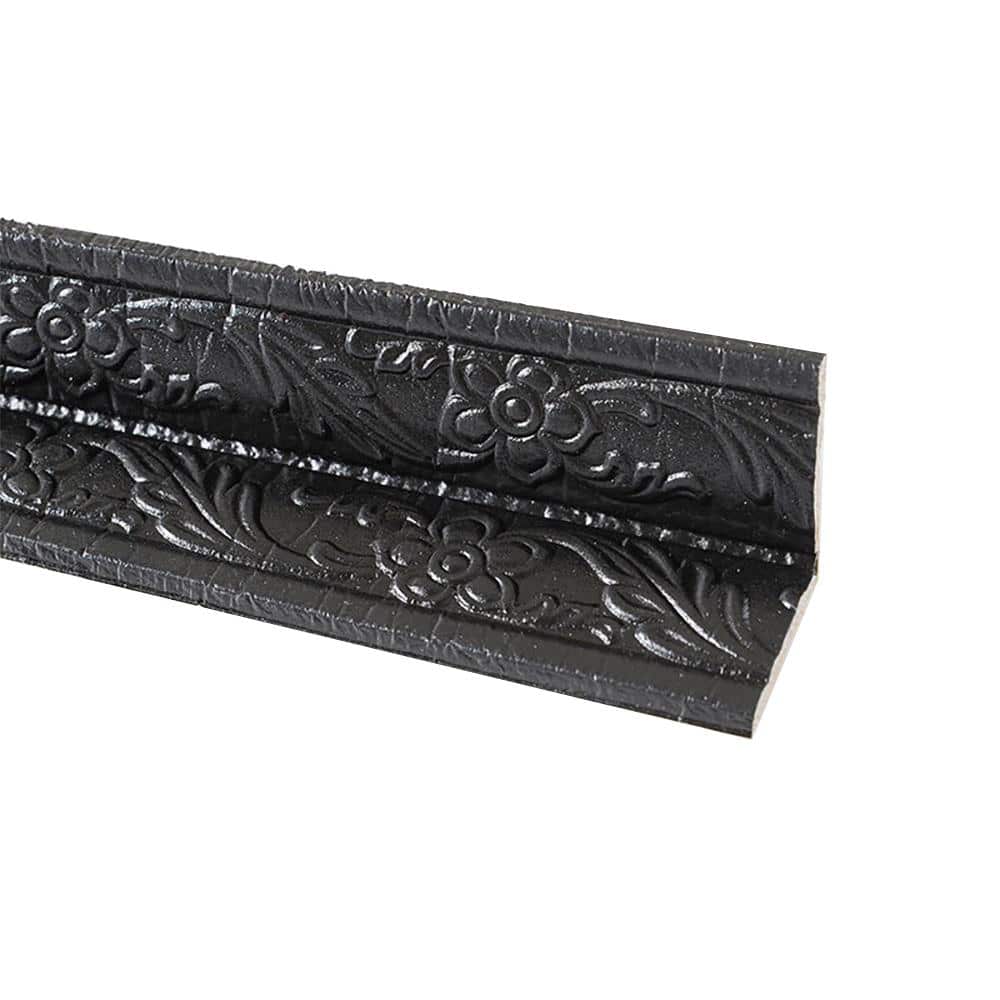 Wellco 2 in. x 2 in. x 90 in. Black Foam Crown Moulding, Flexible Peel ...