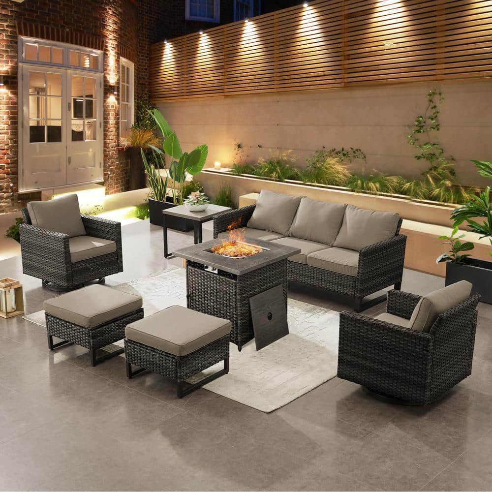 Gymojoy Valenta Gray 7-Piece Wicker Patio Conversation Set with Gray ...