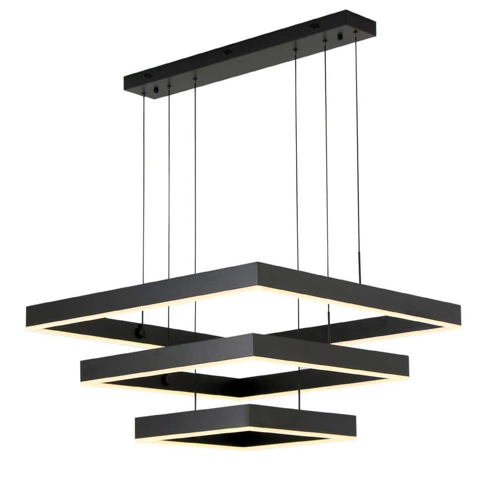 UMEILUCE 3-Lights 31.4 in. Square Dimmable Integrated LED Black ...