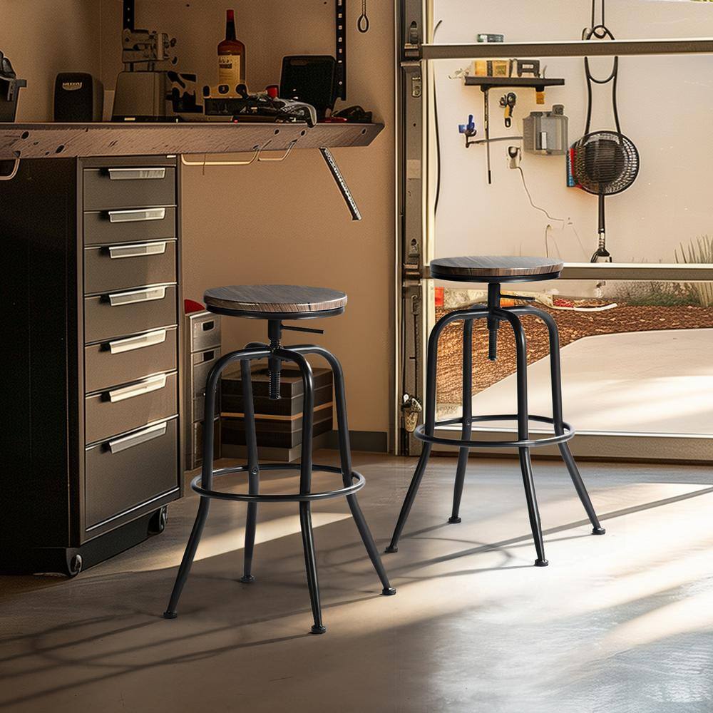 Homy Casa Ana 27.2-30.3 in. Adjustable Height Walnut Backless Metal ...