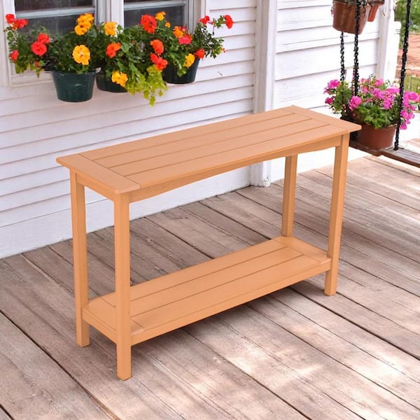 Adirondack Natural Rectangle HDPE 31 in. H Outdoor Side Table Consle ...