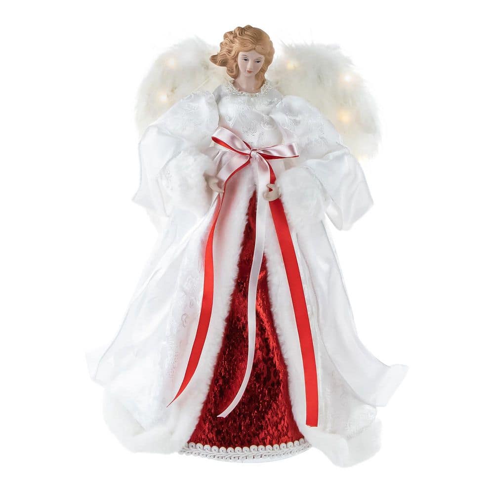 Northlight 14 in. White and Red Angel with Lighted Wings Christmas Tree ...