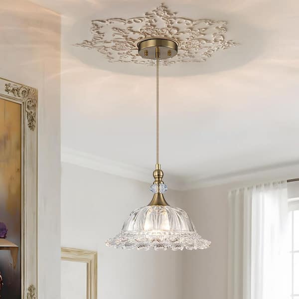 LLHZSY 11.81 in. 1-Light Brass Kitchen Island Hanging Pendant Light ...