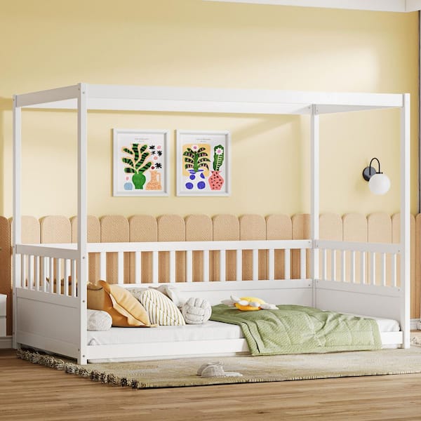 Noble House Crispin Montessori Kids Floor Bed White Wood Frame Twin ...