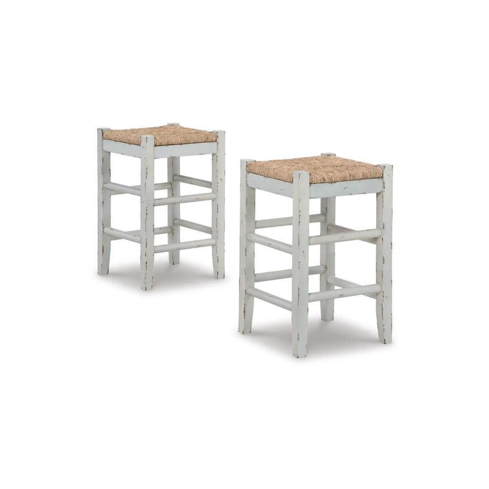 Benjara Anya White and Brown Wood Frame Counter Height Stool (Set of 2 ...